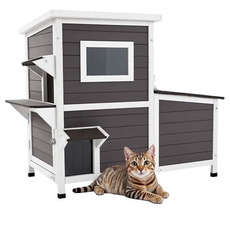 Vevor Outdoor Cat House 2 Story Wooden Cat Shelter For 3 Outside Cats