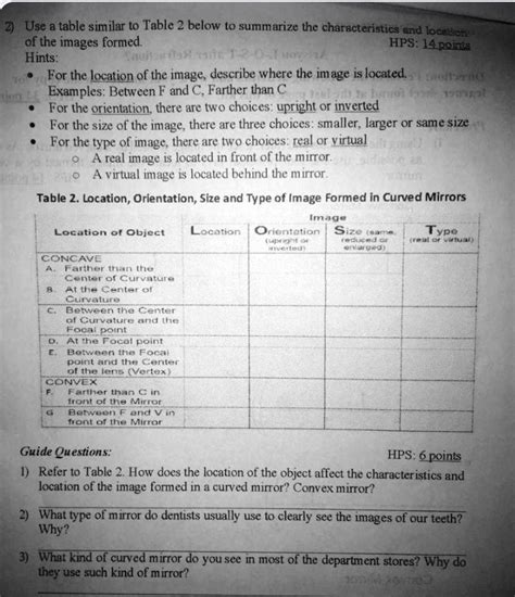 solved 2 use a table similar to table 2 below to summarize the