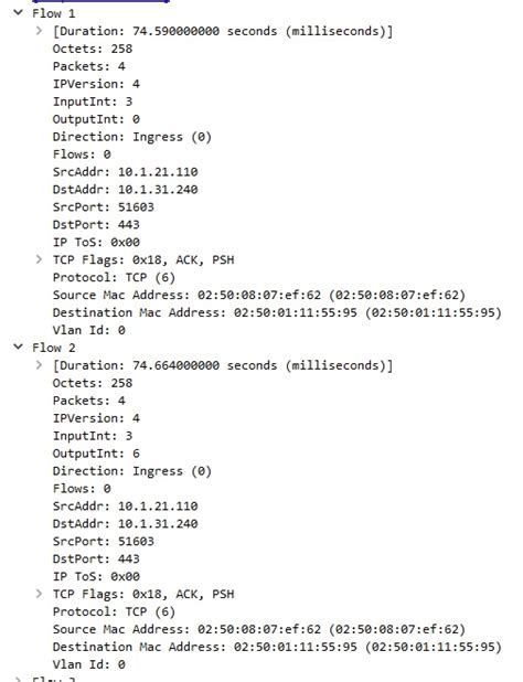 netflow export sends two records per flow with egress missing on one