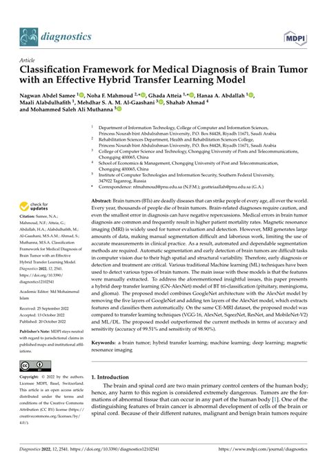 Pdf Classification Framework For Medical Diagnosis Of Brain Tumor