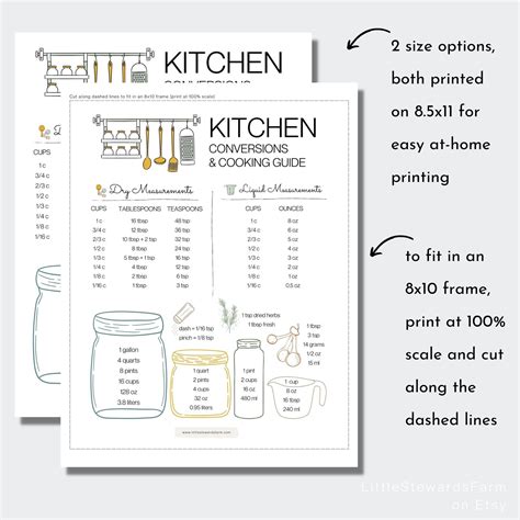 Kitchen Conversion Chart Printable Measurement Guide Baking Cheat Sheet