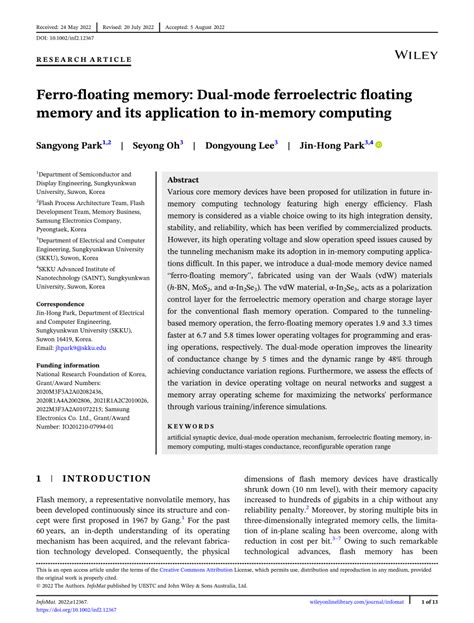 Pdf Ferro‐floating Memory Dual‐mode Ferroelectric Floating Memory