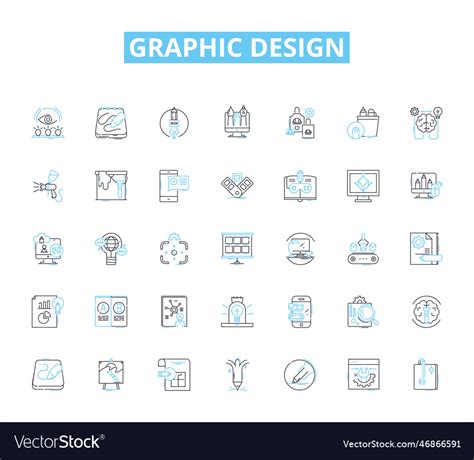 Graphic Design Linear Icons Set Typography Color Vector Image