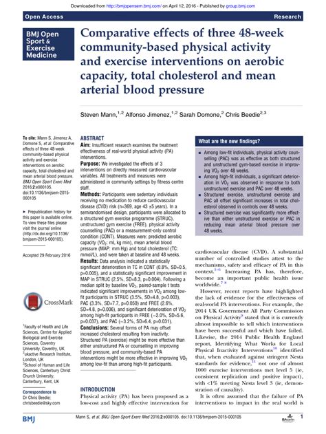 Pdf Comparative Effects Of Three 48 Week Community Based Physical Activity And Exercise
