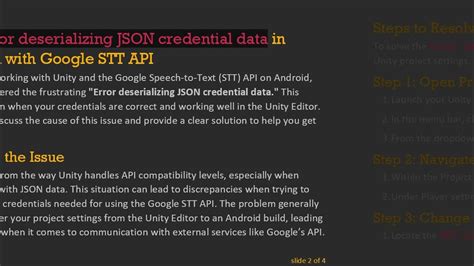 Resolving The Error Deserializing Json Credential Data In Unity Android