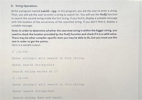 Solved D String Operations Write A Program Named Lab4dcpp
