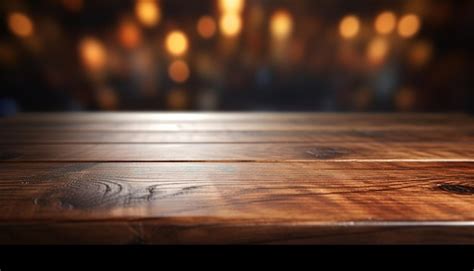 Premium Photo Wooden Table With Beautiful Bokeh