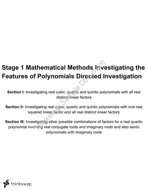 Polynomials Directed Investigation Mathematical Methods Year 11