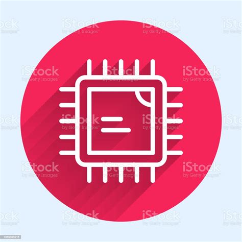긴 그림자 배경으로 격리 된 마이크로 회로 Cpu 아이콘흰색 라인 컴퓨터 프로세서 회로 기판칩 또는 Cpu 마이크로 프로세서