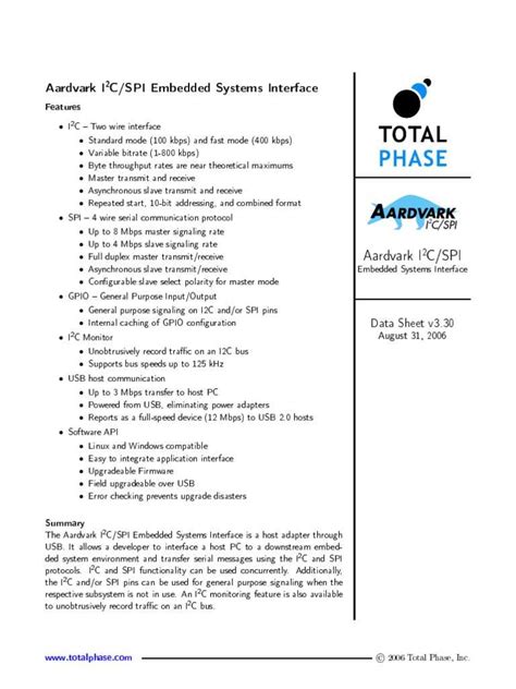 Aardvark I2c Spi Host Adapter Pinout Complete Guide And Diagram