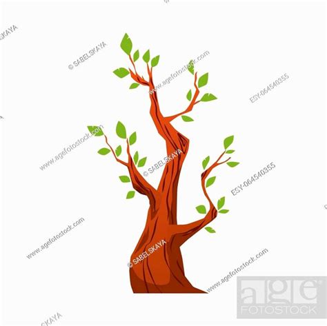 Naked Tree Trunk Start To Bloom And Grow Fresh Green Leaf Isolated Stock Vector Vector And