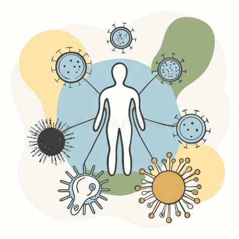 A Stylized Diagram Of The Immune System With Viruses And Cells Stock
