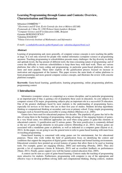Pdf Learning Programming Through Games And Contests Overview Characterisation And Discussion
