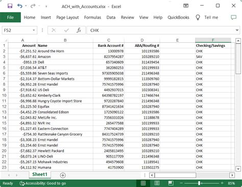 create an excel csv file for import into ach universal treasury software