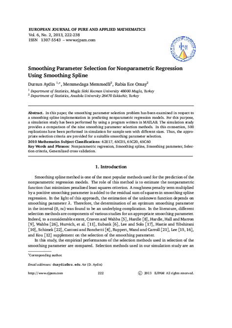 Pdf Smoothing Parameter Selection For Nonparametric Regression Using Smoothing Spline