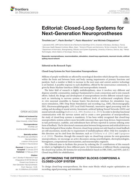 pdf editorial closed loop systems for next generation neuroprostheses