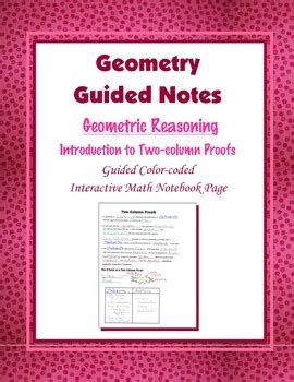 Geometry Guided Interactive Math Notebook Page Intro To Two Column Proofs