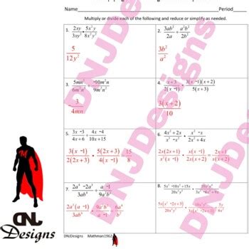 Multiplying And Dividing Rational Expressions Printable Handout Homework