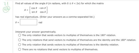 Solved Find all values of the angle θ in radians with Chegg com