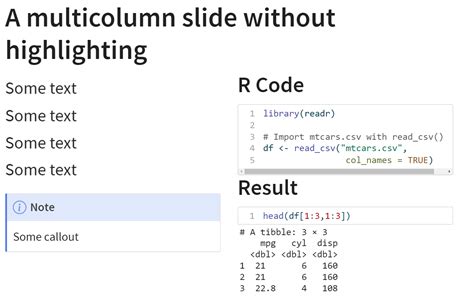 R Highlight Code Lines Inside Two Column Layout Stack Overflow