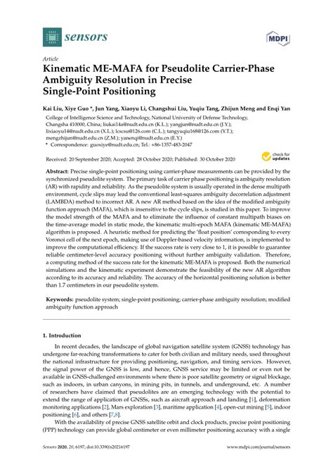 Pdf Kinematic Me Mafa For Pseudolite Carrier Phase Ambiguity Resolution In Precise Single