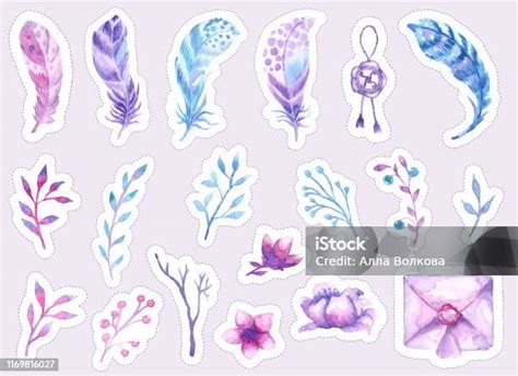 스크랩북에 대한 태그입니다 점선 스트로크 스티커 새 깃털 인쇄 봉투의 수채화 도면 개성 개념에 대한 스톡 벡터 아트 및 기타 이미지 개성 개념 개체 그룹 골동품