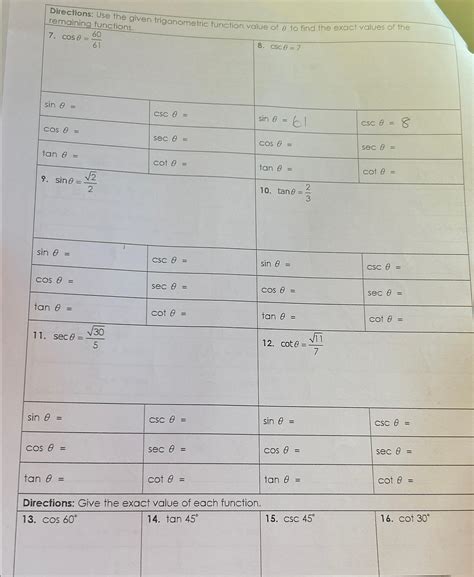solved directions use the given trigonometric function