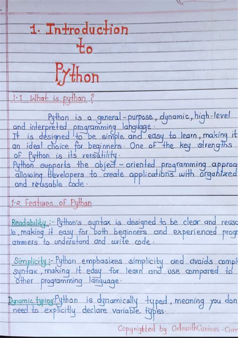 Python Handwritten Notes Codewithcurious