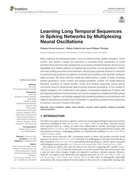 Pdf Learning Long Temporal Sequences In Spiking Networks By Multiplexing Neural Oscillations