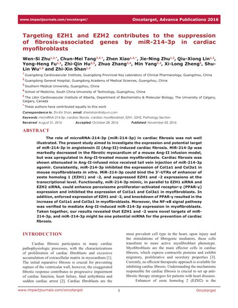 Pdf Targeting Ezh1 And Ezh2 Contributes To The Suppression Of Fibrosis Associated Genes By Mir