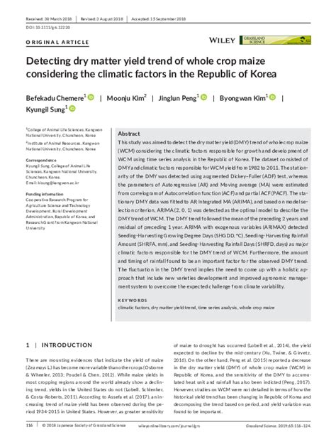 Pdf Detecting Dry Matter Yield Trend Of Whole Crop Maize Considering