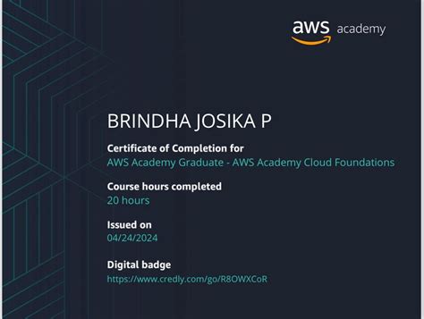 Brindha Josika P On Linkedin Excited To Announce That Ive Successfully Completed The Aws