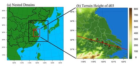 A Domain Configuration For The Wrf Chem Simulation B Topography