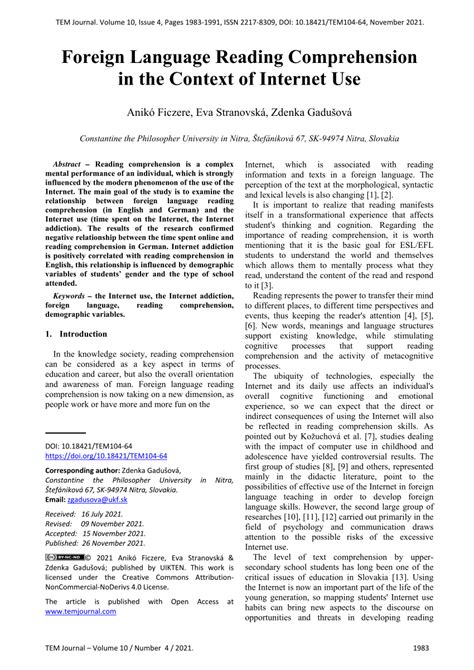 Pdf Foreign Language Reading Comprehension In The Context Of Internet Use