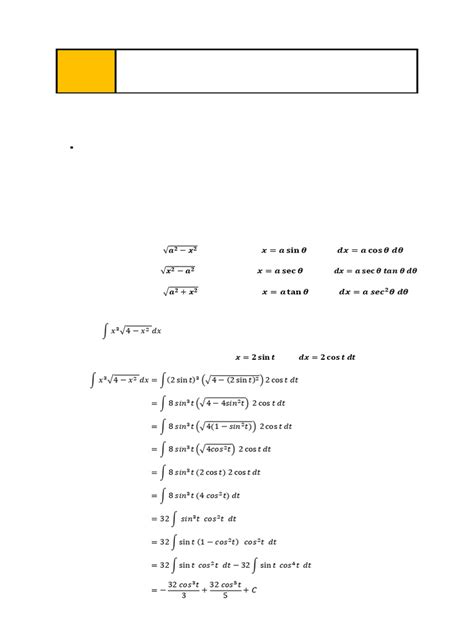 10 Integration By Trigonometric Substitution Pdf Integral