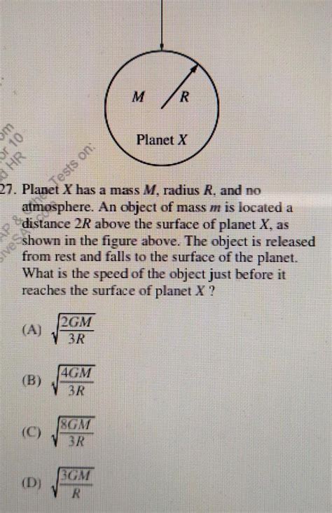[answered] M Or 10 Hr Ves A B 27 Planet X Has A Mass M Radius R And No Kunduz