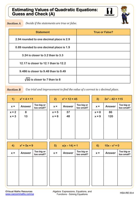 Solving Quadratic Equations Algebra 1 Worksheet