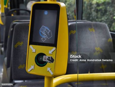 Ticket Scanner On The Bus Ticket Validator Card Reader On Public Bus Trolleybus Tram Public