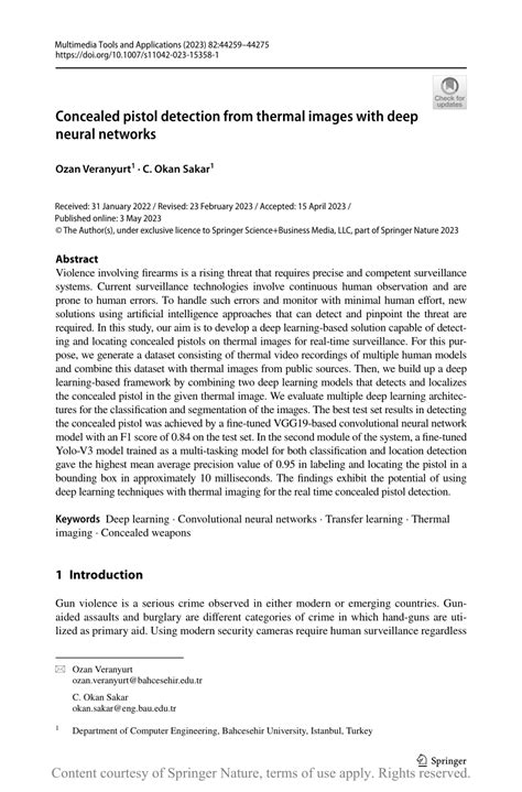 Concealed Pistol Detection From Thermal Images With Deep Neural Networks Request Pdf