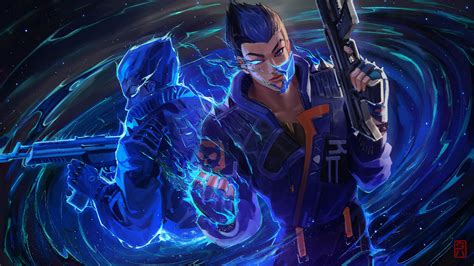 Yoru And Another Agent From Valorant With Blue Energy Hd Wallpaper