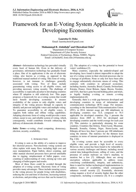 Pdf Framework For An E Voting System Applicable In Developing Economies