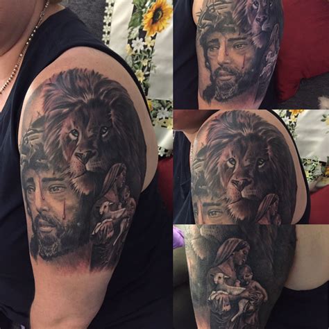 Tattoo Lion Of Judah Lamb Of God Jesus Crown Of Thorns Mother Virgin