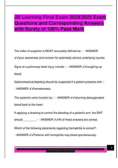 JB Learning Final Exam 2024 2025 Exam Questions And Corresponding Answers With Surety Of 100