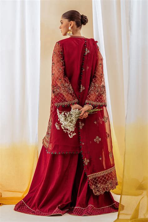 4 Piece Embroidered Organza Suit Exquisite Ruby Unstitched Beechtree