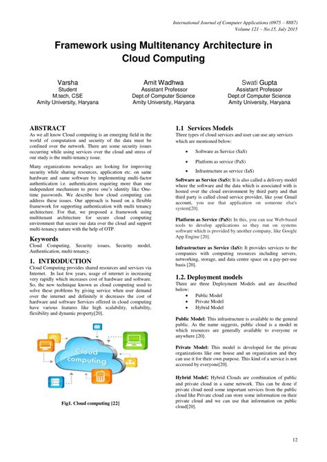 PDF Framework Using Multitenancy Architecture In Cloud Computing