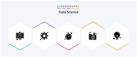 Data Science 25 Glyph Icon Pack Including Bulb Infrastructure Clock