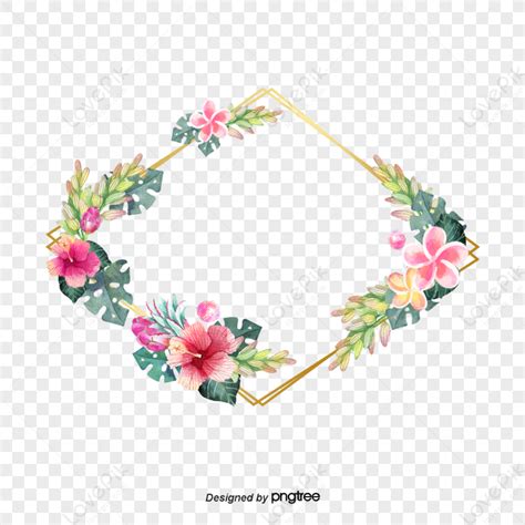 황금 기하 경계 및 다채로운 수채화 일러스트 꽃 원소엽서기념일 Png 일러스트 무료 다운로드 Lovepik