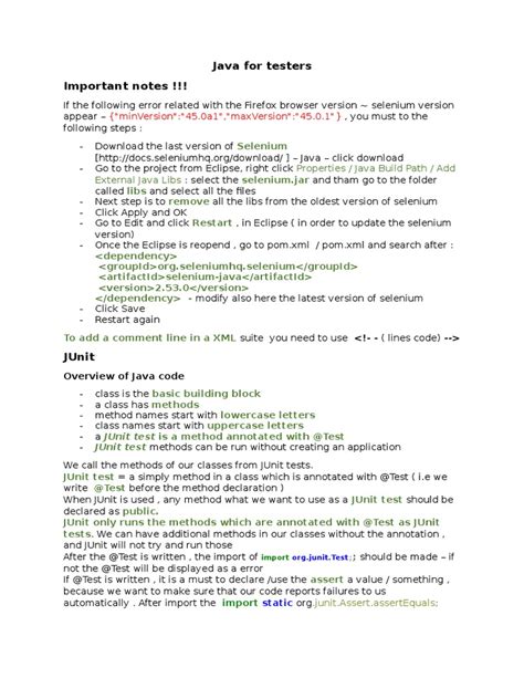 java for testers important notes minversion 45 0a1