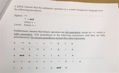 Solved Assume That The Arithmetic Operators In A Certain