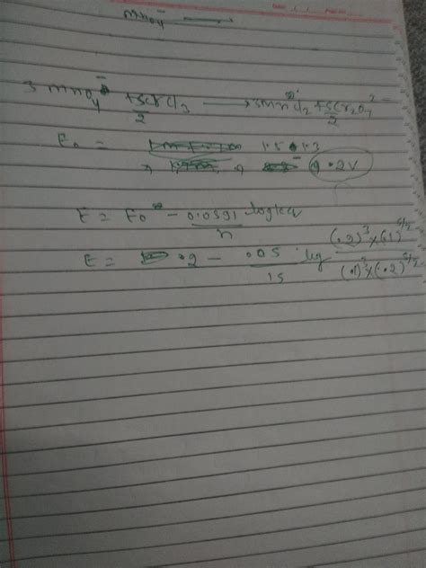 Find The EMF Of Cell Formed By Connecting Two Half Cells Pt S MnO M MnCI M